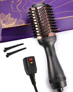 hair dryer brush, blow dryer brush with enhanced titanium barrel & negative ions technology, hair dryer and styler volumizer professional 4 in 1 hot air brush for drying, straightening, curling（black)