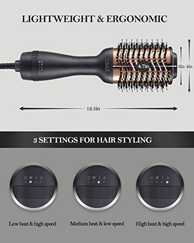 Hair Dryer Brush, Blow Dryer Brush with Enhanced Titanium Barrel & Negative Ions Technology, Hair Dryer and Styler Volumizer Professional 4 in 1 Hot Air Brush for Drying, Straightening, Curling（Black)