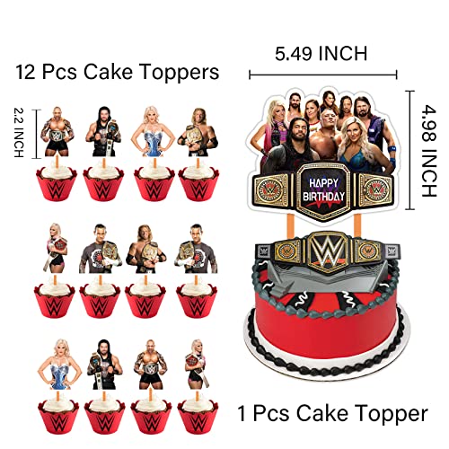 44 Pcs Boxing Party Supplies, Wrestling Fighting Theme Birthday Party Set, Includes Happy birthday banner, Cake topper, Cupcake Toppers, Balloons, Invitation Card for Kids Men Party Decorations