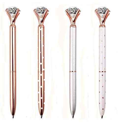 LONGKEY 12PCS Diamond Pens Large Crystal Diamond Ballpoint Pen Bling Metal Ballpoint Pen Office and School, Silver/White Rose Polka Dot/Rose Gold/Rose Gold with White Polka Dots,12Pen Refills. ?