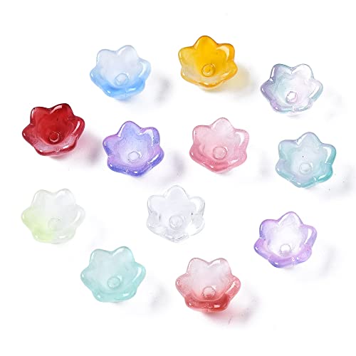 DanLingJewelry 100pcs Random Crystal Glass Bell Flower Beads Spray Painted Glass Beads Bell Flower Spacer Beads for Jewelry Making