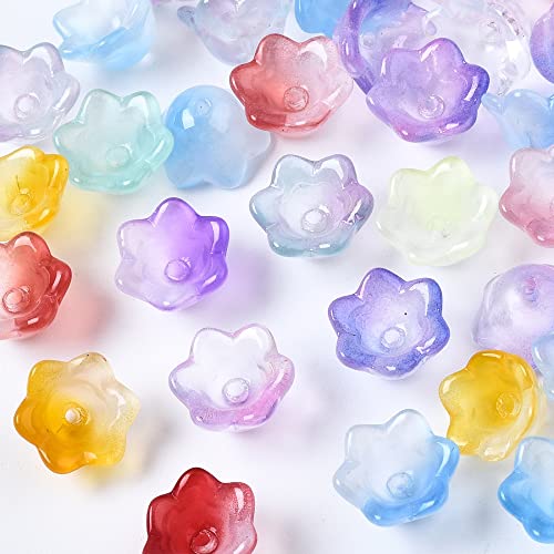 DanLingJewelry 100pcs Random Crystal Glass Bell Flower Beads Spray Painted Glass Beads Bell Flower Spacer Beads for Jewelry Making