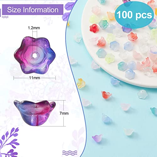 DanLingJewelry 100pcs Random Crystal Glass Bell Flower Beads Spray Painted Glass Beads Bell Flower Spacer Beads for Jewelry Making