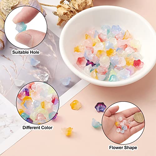 DanLingJewelry 100pcs Random Crystal Glass Bell Flower Beads Spray Painted Glass Beads Bell Flower Spacer Beads for Jewelry Making