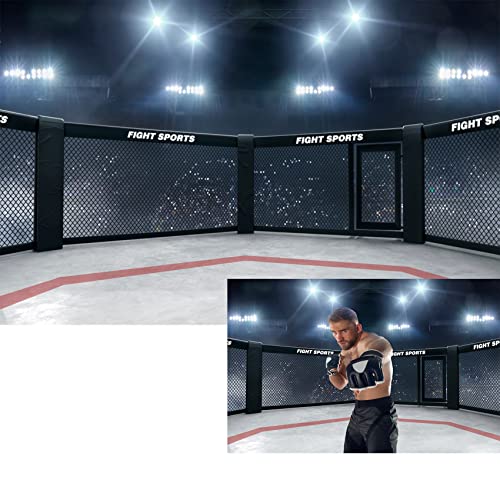 BELECO 7x5FT Fabric Boxing Backdrop Stadium Light 3D Boxing Arena Photo Backdrop Fight Sports Competition Boxing Ring Photography Background UFC Decor Baby Shower Birthday Party Boys Men Photo Props