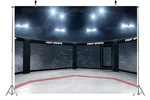 BELECO 7x5FT Fabric Boxing Backdrop Stadium Light 3D Boxing Arena Photo Backdrop Fight Sports Competition Boxing Ring Photography Background UFC Decor Baby Shower Birthday Party Boys Men Photo Props