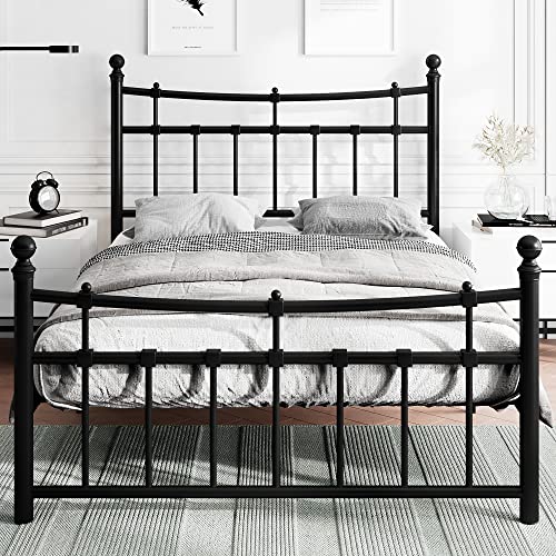 Feonase Twin Size Metal Bed Frame with Headboard, Modern Heavy Duty Platform Bed Frame with 14 Steel Slats Support, 12" Under Bed Storage, No Box Spring Needed, Easy Assembly, Noise-Free, Black