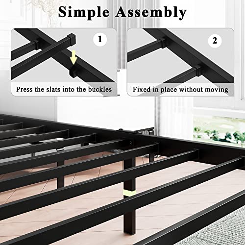 Feonase Twin Size Metal Bed Frame with Headboard, Modern Heavy Duty Platform Bed Frame with 14 Steel Slats Support, 12" Under Bed Storage, No Box Spring Needed, Easy Assembly, Noise-Free, Black