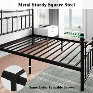 Feonase Twin Size Metal Bed Frame with Headboard, Modern Heavy Duty Platform Bed Frame with 14 Steel Slats Support, 12" Under Bed Storage, No Box Spring Needed, Easy Assembly, Noise-Free, Black