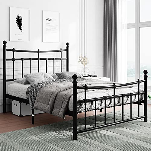 Feonase Twin Size Metal Bed Frame with Headboard, Modern Heavy Duty Platform Bed Frame with 14 Steel Slats Support, 12" Under Bed Storage, No Box Spring Needed, Easy Assembly, Noise-Free, Black