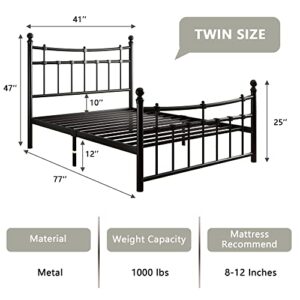 Feonase Twin Size Metal Bed Frame with Headboard, Modern Heavy Duty Platform Bed Frame with 14 Steel Slats Support, 12" Under Bed Storage, No Box Spring Needed, Easy Assembly, Noise-Free, Black