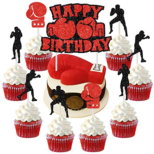 25 PCS Boxing Cupcake Toppers Boxing Gloves Cake Topper Decorations Fight Sports Theme Birthday Party Glittering Wrestling Party Supplies