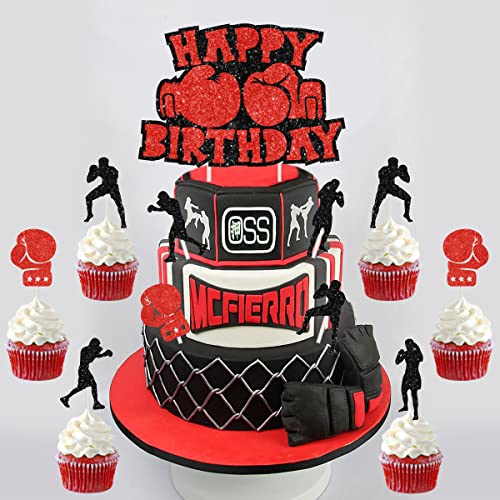 25 PCS Boxing Cupcake Toppers Boxing Gloves Cake Topper Decorations Fight Sports Theme Birthday Party Glittering Wrestling Party Supplies