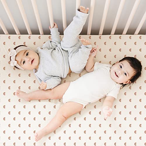 Konssy Muslin Fitted Crib Sheets 100% Cotton Baby Crib Sheets for Standard Crib Mattress (28 X 52 Inches), Soft and Breathable for Boy, Girl (Rainbow)