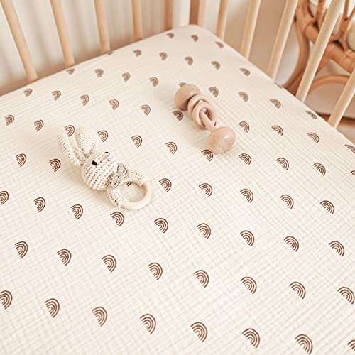 Konssy Muslin Fitted Crib Sheets 100% Cotton Baby Crib Sheets for Standard Crib Mattress (28 X 52 Inches), Soft and Breathable for Boy, Girl (Rainbow)