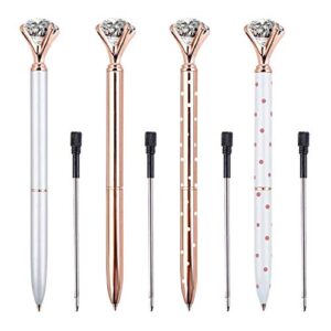 ZZTX 8 PCS Big Crystal Diamond Ballpoint Pen Bling Metal Ballpoint Pen Office Supplies, Rose Gold/Silver/White With Rose Polka Dots/Rose Gold With White Polka Dots, Includes 8 Pen Refills