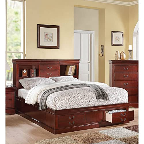 Epinki Queen Bed with Drawers in Cherry, Wood, Bed Frame, Easy Assembly