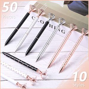 50 Pieces Diamond Pens Wedding Crystal Metal Ballpoint Pens Bling Metal Fancy Pens Ball Point Office Pens Bridal Shower Pens Bride Gifts for Office School Desk Supplies, Including 50 Pen Refills