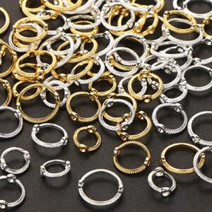 90pcs double hole bead for jewelry making, uhomeny round frames links connectors two hole circle frame spacer beads brass round connector ring for beading earring bracelet necklace (gold & silver)