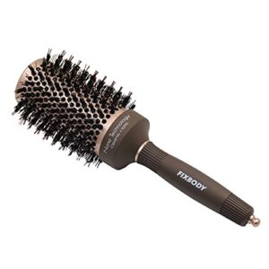 fixbody boar bristles round hair brush, nano thermal ceramic & ionic tech, roller hairbrush for blow drying, curling, straightening, add volume & shine (3.3 inch, barrel 2 inch)