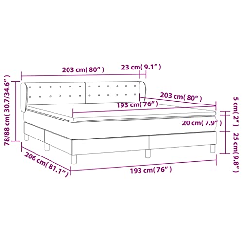 loibinfen King Size Box Spring Bed with Mattress Set, Included 1 x Bed Frame/1 x Headboard with Ears/1 x Mattress/1 x Mattress Topper, Light Gray 76"x79.9" Fabric with Black Legs (Style G)