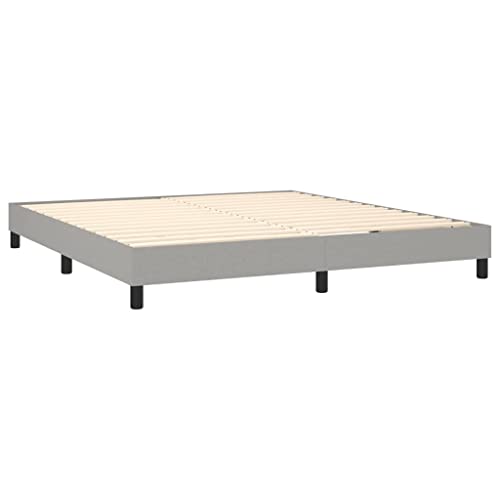 loibinfen King Size Box Spring Bed with Mattress Set, Included 1 x Bed Frame/1 x Headboard with Ears/1 x Mattress/1 x Mattress Topper, Light Gray 76"x79.9" Fabric with Black Legs (Style G)