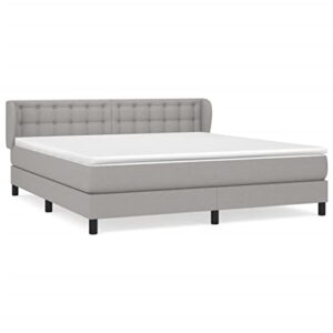 loibinfen King Size Box Spring Bed with Mattress Set, Included 1 x Bed Frame/1 x Headboard with Ears/1 x Mattress/1 x Mattress Topper, Light Gray 76"x79.9" Fabric with Black Legs (Style G)