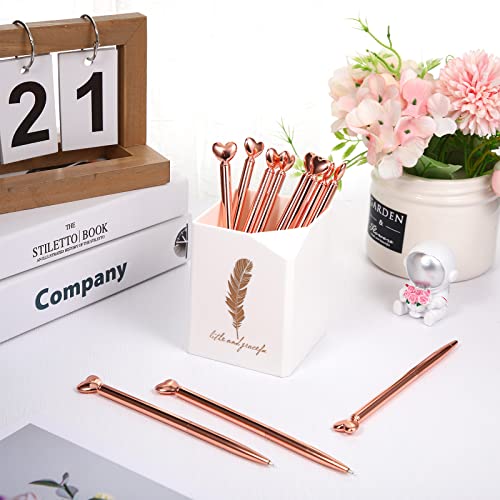 Chinco 12 Pieces Heart Shaped Metal Pens Black Ink Retractable Decorative Cute Pens for Women Girl Heart Writing Ballpoint Pens for Valentines Gifts Office School Wedding (Rose Gold)