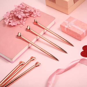 Chinco 12 Pieces Heart Shaped Metal Pens Black Ink Retractable Decorative Cute Pens for Women Girl Heart Writing Ballpoint Pens for Valentines Gifts Office School Wedding (Rose Gold)