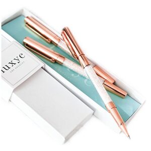 luxye crystal pen - 3 pcs rose gold crystal gel pens with cap in glossy white gift box | rose gold pen office supplies gifts for women, bridesmaids, birthday, coworkers, wedding (rose - black ink)