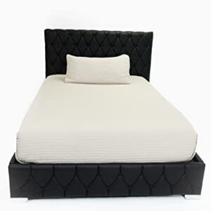 Upholstered Bed Frame with Storage, Faux Leather Platform Bed Frame, No Box Spring Needed, Black-Full