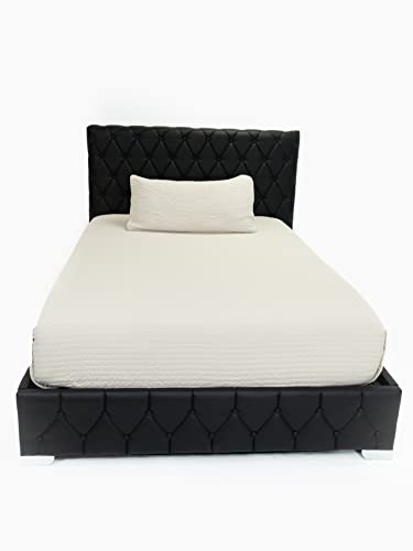 Upholstered Bed Frame with Storage, Faux Leather Platform Bed Frame, No Box Spring Needed, Black-Full