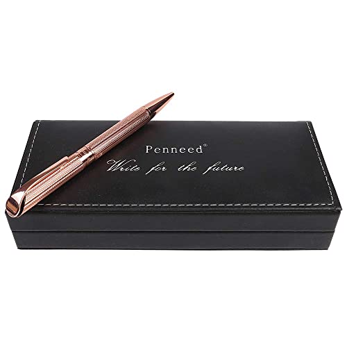 Penneed Ballpoint Pen with Gift Box, Retractable Pen for Men Women Executive Business Office School Supplies, Refillable 1.0mm Black Ink B5 (Rose Gold)