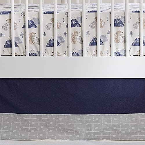 Levtex Baby - Rowan Crib Bed Set - Baby Nursery Set - Navy Grey White Blue Taupe - Bears and Mountains - 5 Piece Set Includes Quilt, Two Fitted Sheets, Wall Decal & Skirt/Dust Ruffle