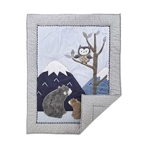 Levtex Baby - Rowan Crib Bed Set - Baby Nursery Set - Navy Grey White Blue Taupe - Bears and Mountains - 5 Piece Set Includes Quilt, Two Fitted Sheets, Wall Decal & Skirt/Dust Ruffle