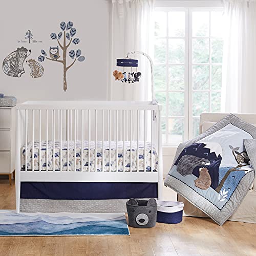 Levtex Baby - Rowan Crib Bed Set - Baby Nursery Set - Navy Grey White Blue Taupe - Bears and Mountains - 5 Piece Set Includes Quilt, Two Fitted Sheets, Wall Decal & Skirt/Dust Ruffle