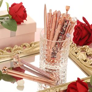 Colarr 16 Pcs Ballpoint Pens Set Metal Crystal Diamond Pen Glitter Pens for Journaling Pretty Cute Pens Black Ink Retractable Fancy Pens Gifts for Women Girls Office Wedding School Supply (Rose Gold)