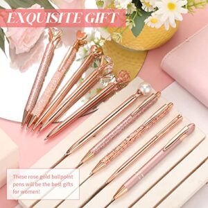 Colarr 16 Pcs Ballpoint Pens Set Metal Crystal Diamond Pen Glitter Pens for Journaling Pretty Cute Pens Black Ink Retractable Fancy Pens Gifts for Women Girls Office Wedding School Supply (Rose Gold)