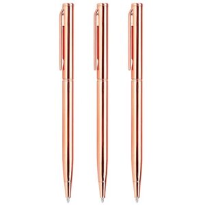 longkey 3 pack slim ballpoint pens black ink medium point 1.0 mm writting pen, great gift for wedding business office students teachers christmas (rose gold)