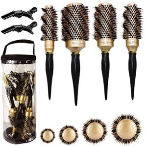 aozzy round brush set for blow drying, professional hair styling brush, thermal nano ceramic ionic barrel round curling brush boar bristle round hair brush for women