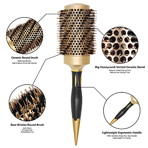 Aozzy Round Brush Set for Blow Drying, Professional Hair Styling Brush, Thermal Nano Ceramic Ionic Barrel Round Curling Brush Boar Bristle Round Hair Brush for Women