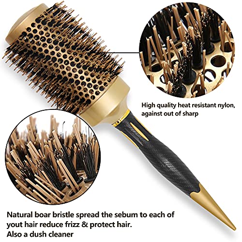 Aozzy Round Brush Set for Blow Drying, Professional Hair Styling Brush, Thermal Nano Ceramic Ionic Barrel Round Curling Brush Boar Bristle Round Hair Brush for Women