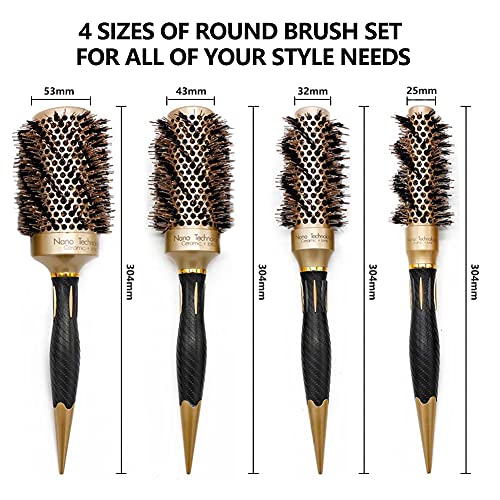 Aozzy Round Brush Set for Blow Drying, Professional Hair Styling Brush, Thermal Nano Ceramic Ionic Barrel Round Curling Brush Boar Bristle Round Hair Brush for Women