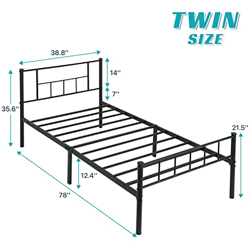 Dkelincs Twin Size Bed Frame with Headboard and Foot Board, Heavy Duty Steel Metal Platform Bed Frame, Reserved Storage, No Box Spring Needed, Easy Set Up, Black