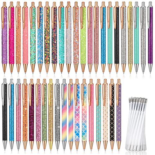 40 Pcs Sparkly Pens for Women Nurses Week Gifts Pen Gift Set Glitter Pen Fancy Pens Cute Pens Gold Glitter Colorful Ballpoint Pens 1 mm Black Ink with Replacement Refills for School Office