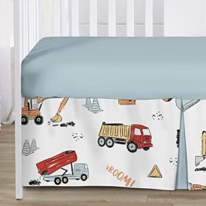 Sweet Jojo Designs Construction Truck Baby Boy Nursery Crib Bedding Set - 4 Pieces - Grey Yellow Orange Red and Blue Transportation Chevron Arrow