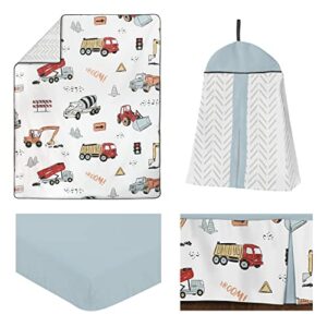 Sweet Jojo Designs Construction Truck Baby Boy Nursery Crib Bedding Set - 4 Pieces - Grey Yellow Orange Red and Blue Transportation Chevron Arrow