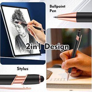 12 PCS 2 in 1 Stylus Ballpoint Pen with Stylus Tip, 1.0 mm Black Ink Metal Pen Stylus Pen for Touch Screens,12 Pens and 12 Refills (Rose Gold & Black)