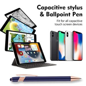 12 PCS 2 in 1 Stylus Ballpoint Pen with Stylus Tip, 1.0 mm Black Ink Metal Pen Stylus Pen for Touch Screens,12 Pens and 12 Refills (Rose Gold & Black)