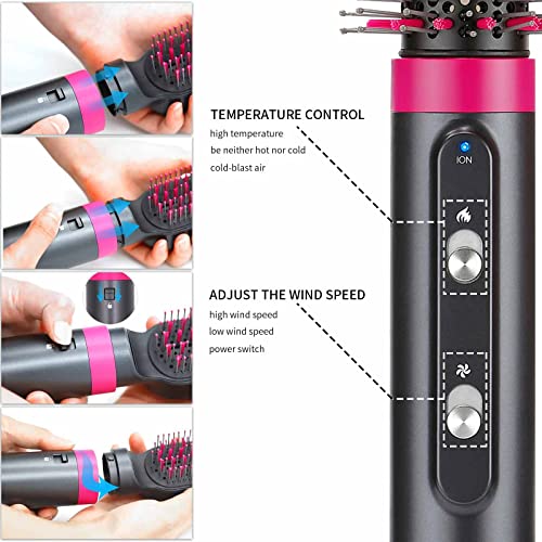 Hot-Air Hair Brush, 4 in 1 Hair Dryer Brush for Styling/Straightening/Curling/Fast Drying, Volumizer Salon Negative Ion Blow Dryer Brush